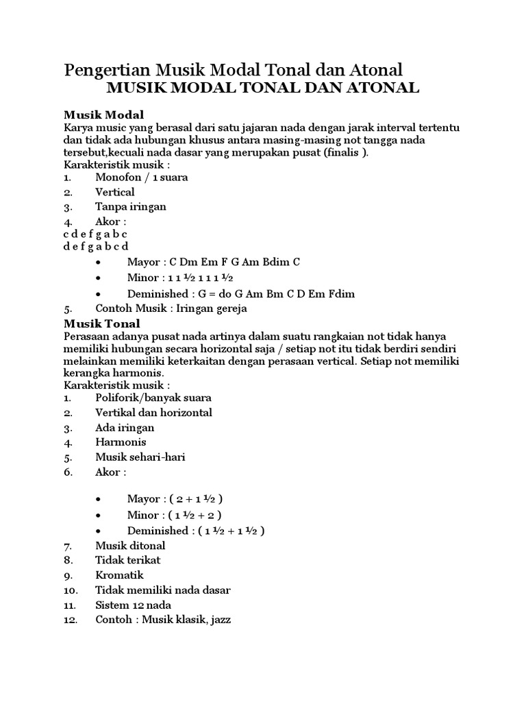 Pengertian Musik Modal Tonal Dan Atonal | PDF