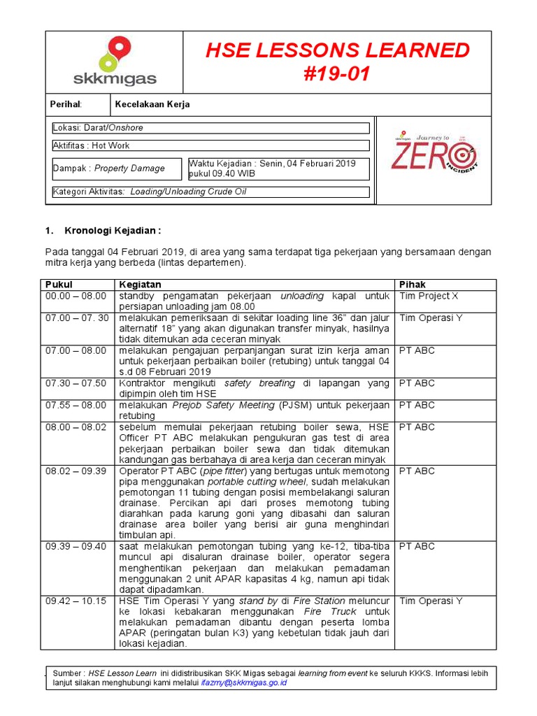 HSE Lesson Learned #19-01 | PDF