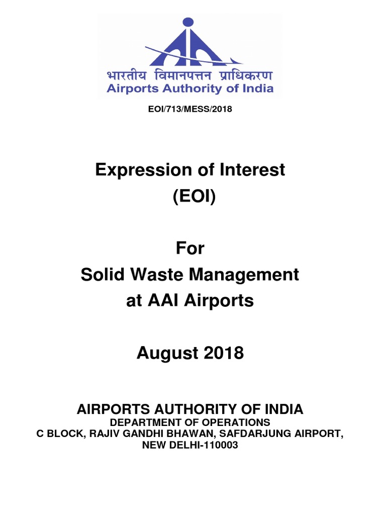 Expression of Interest (EOI) : Airports Authority of India | PDF | Waste Management | Municipal ...