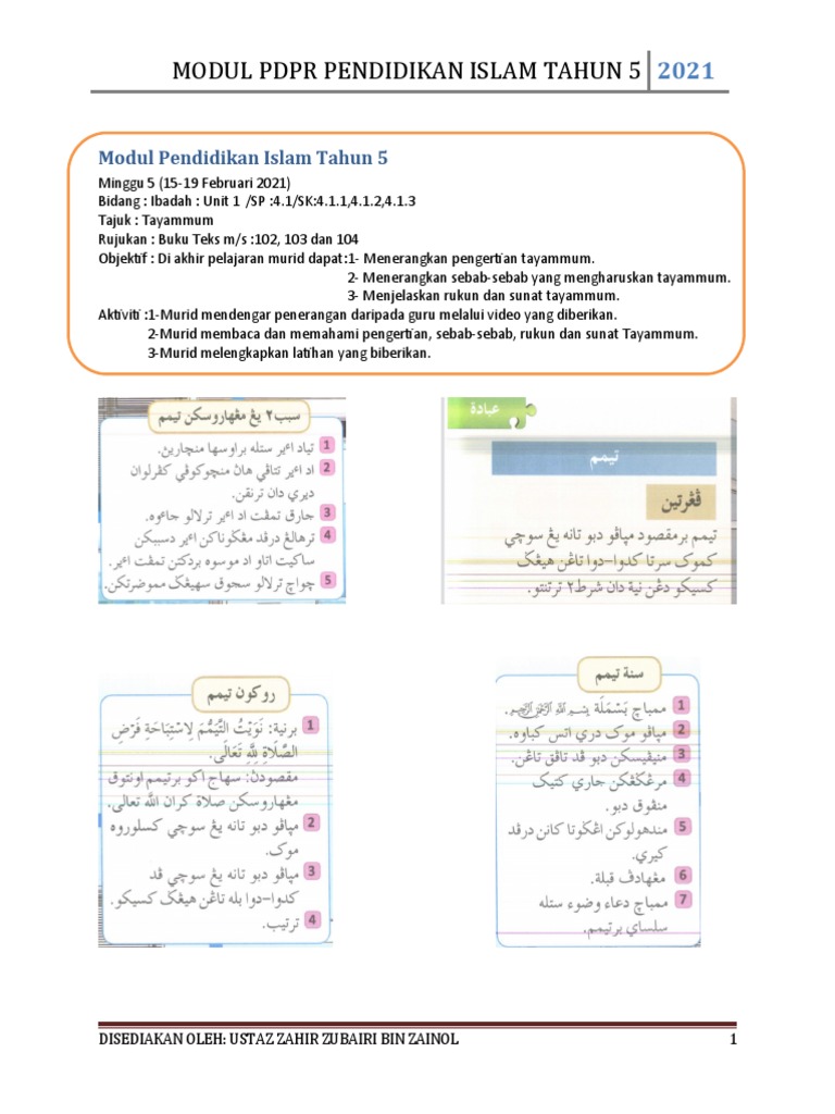 Tayammum Modul Pendidikan Islam Tahun 5 | PDF