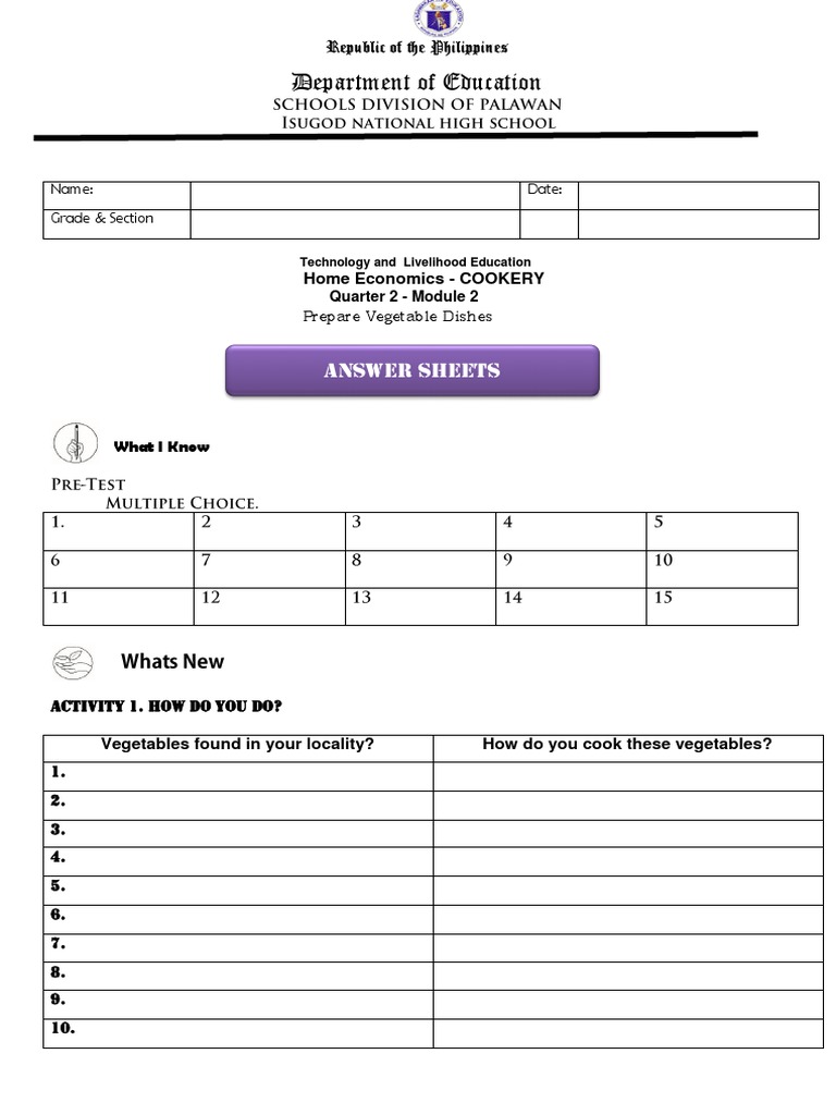 ANswer Sheet TLE | PDF | Career & Growth | Wellness