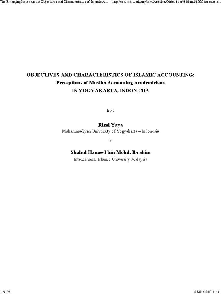 Objectives and Characteristics of Islamic Accounting | PDF | Historical ...