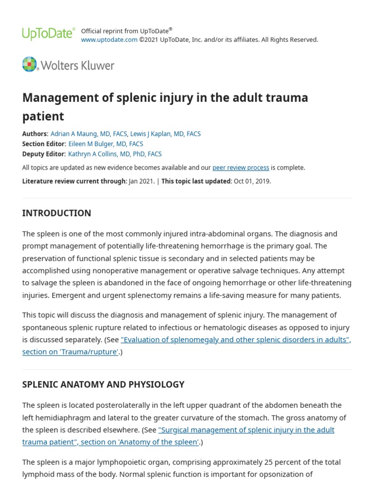 Management of Splenic Injury in The Adult Trauma Patient | PDF | Spleen ...
