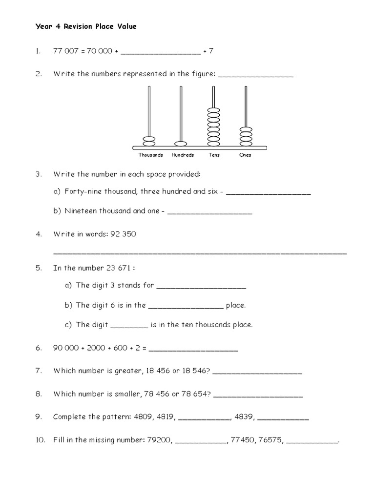 Year 4 Revision Place Value | PDF