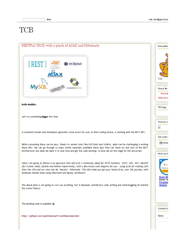 TCB - RESTFul CRUD With A Pinch of AJAX and Hibernate | PDF ...