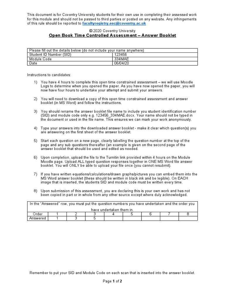 Open Book Time Controlled Assessment - Answer Booklet: Facultyregistry ...