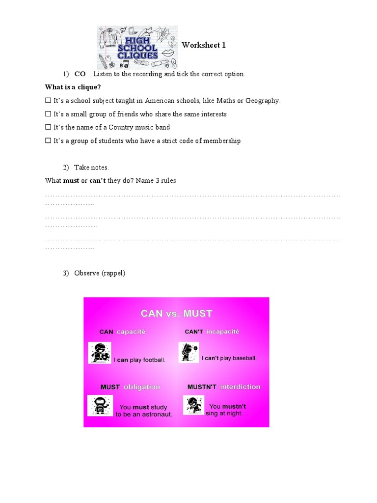 Worksheet 1: What Is A Clique? | PDF | Foreign Language Studies