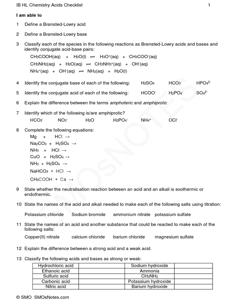 IB-checklist-for-students-HL-Acids Ib Topic 8 | PDF | Acid Dissociation ...