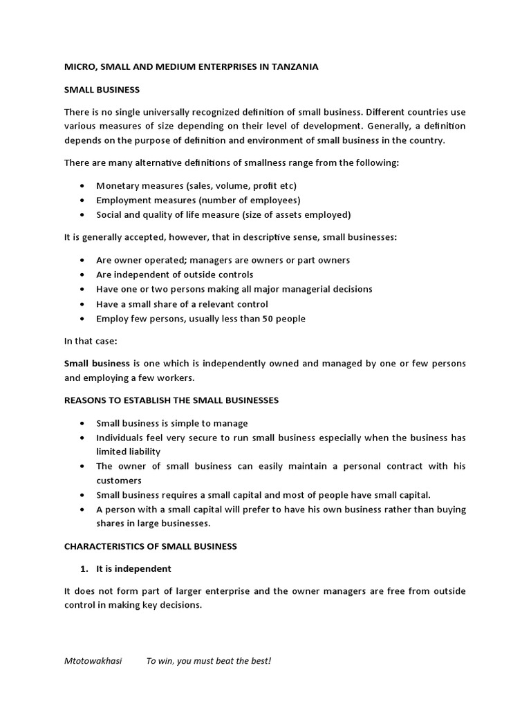 Notes 7. Small Businesses | PDF | Entrepreneurship | Small And Medium ...