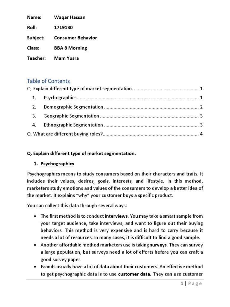 Market Segmentation BBA Assignment | PDF | Market Segmentation ...
