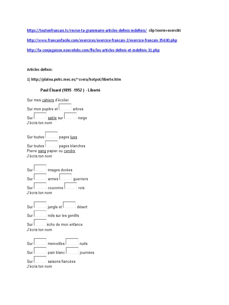 Articles Definis Et Indefinis | PDF