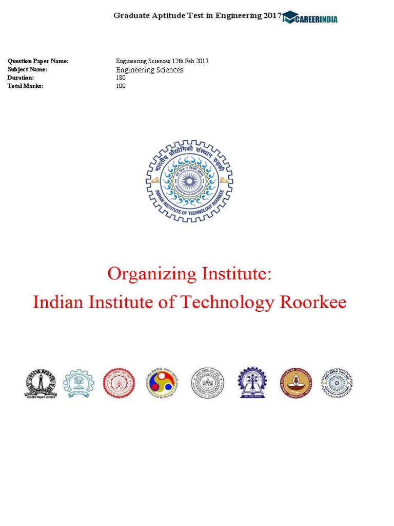 Gate Xe Engineering Sciences Xe A Question Paper 2017 534 | PDF ...