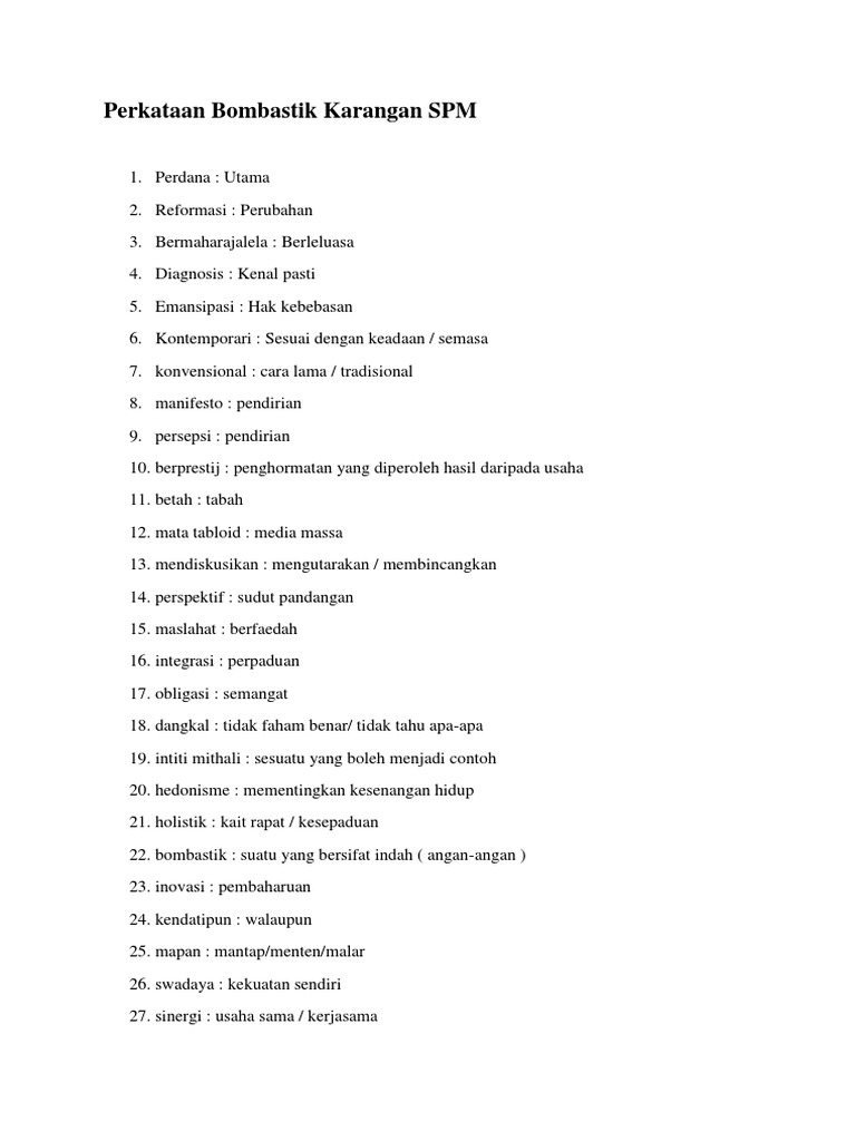 Perkataan Bombastik Karangan SPM | PDF