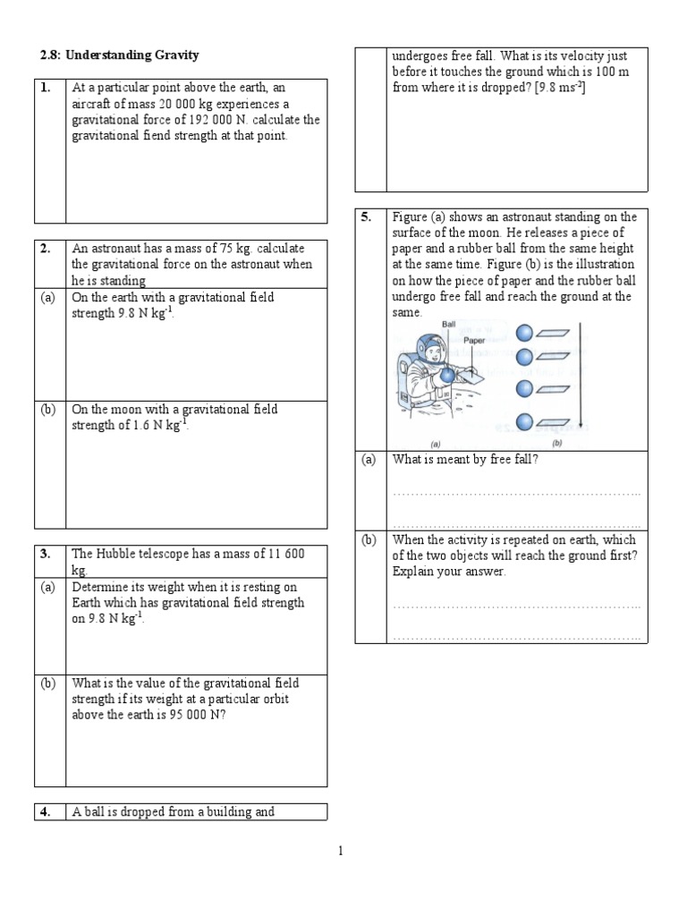2.8 and 2.9 Gravity + Analysing Forces in Equilibrium | PDF | Gravity ...