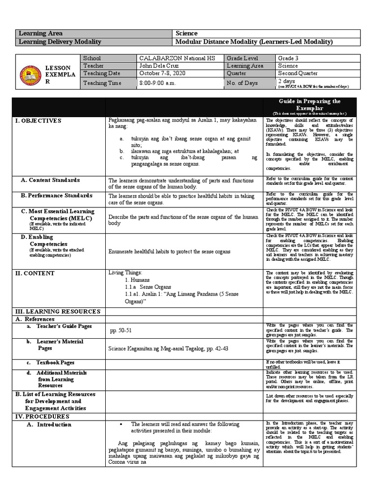 Lesson Exemplar Grade 3 Science | PDF | Curriculum | Teaching