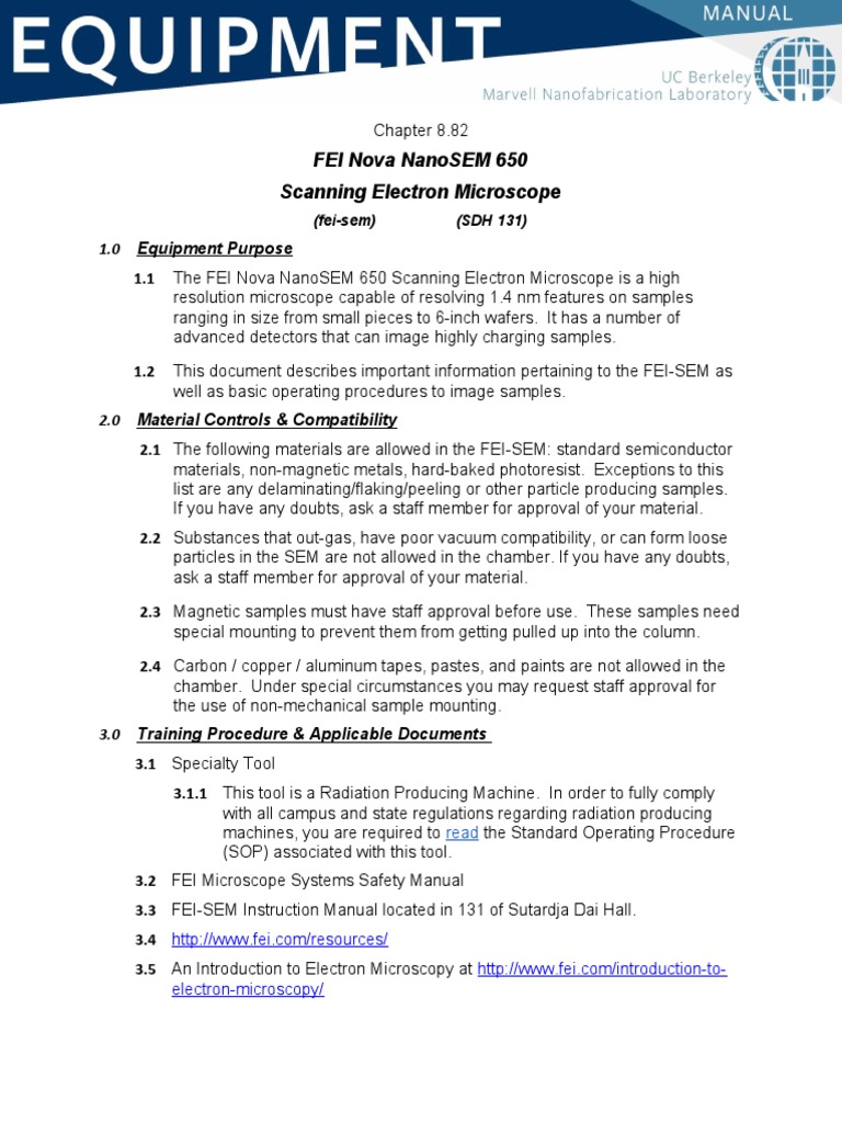 8.82 (Fei-Sem) FEI Nova NanoSEM 650 Scanning Electron Microscope | PDF ...