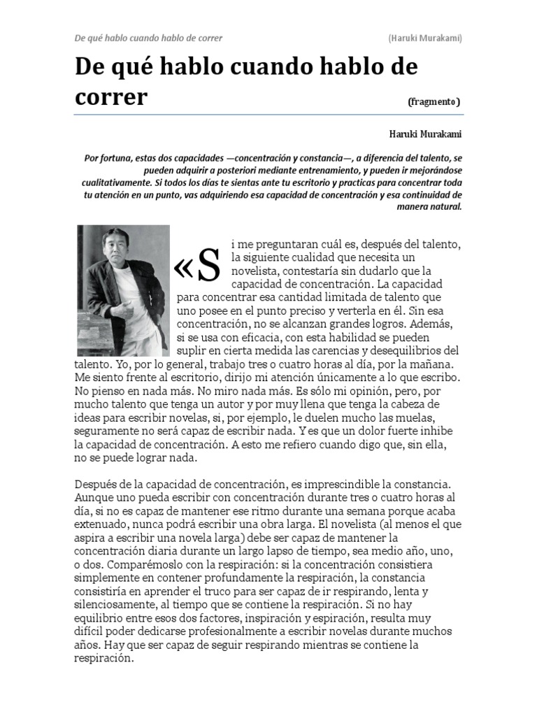De Que Hablo Cuando Hablo de Correr - (Haruki Murakami) (Fragmento ... De Que Hablo Cuando Hablo de Correr - (Haruki Murakami) (Fragmento ...