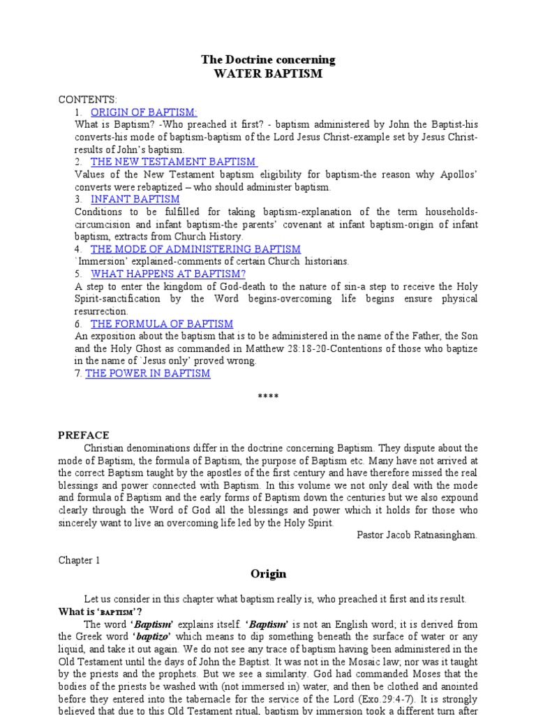 The Doctrine Concerning Water Baptism | PDF | Baptism | John The Baptist