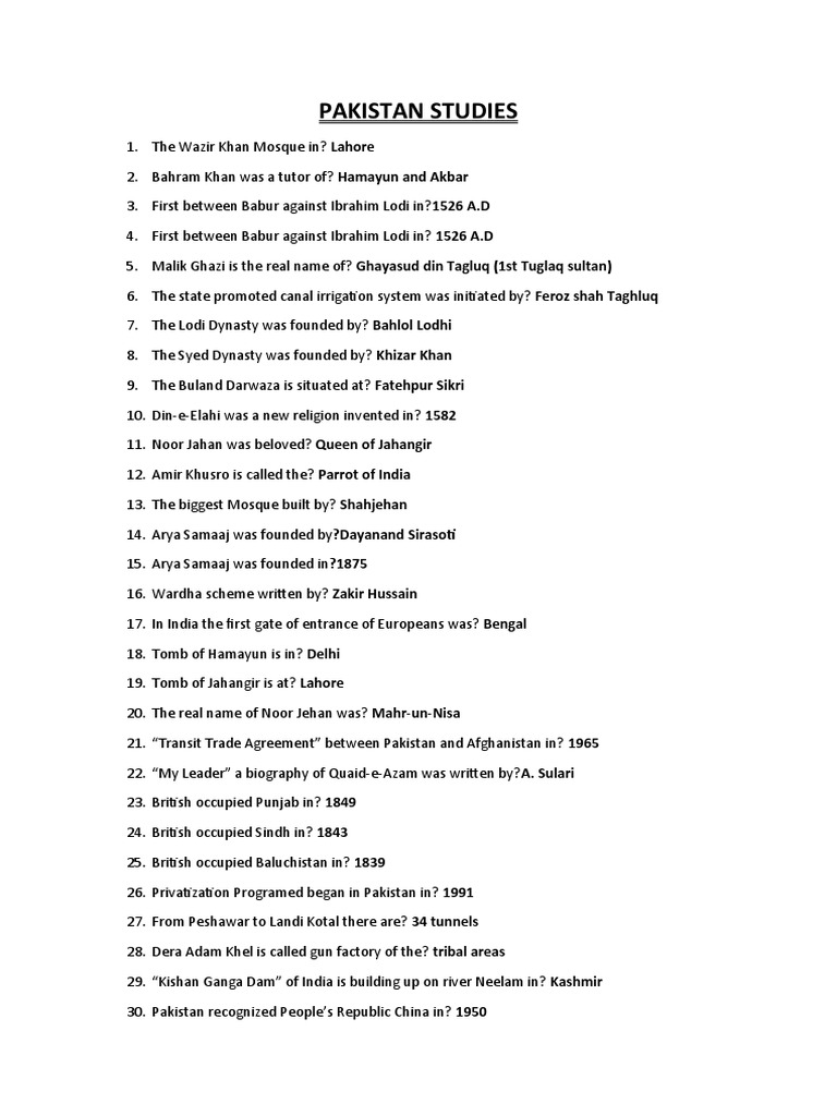 Pak Study | PDF | Muhammad Ali Jinnah | Pakistan