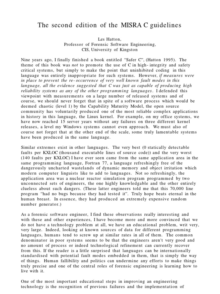The Second Edition of The MISRA C Guidelines | Download Free PDF | C (Programming Language ...