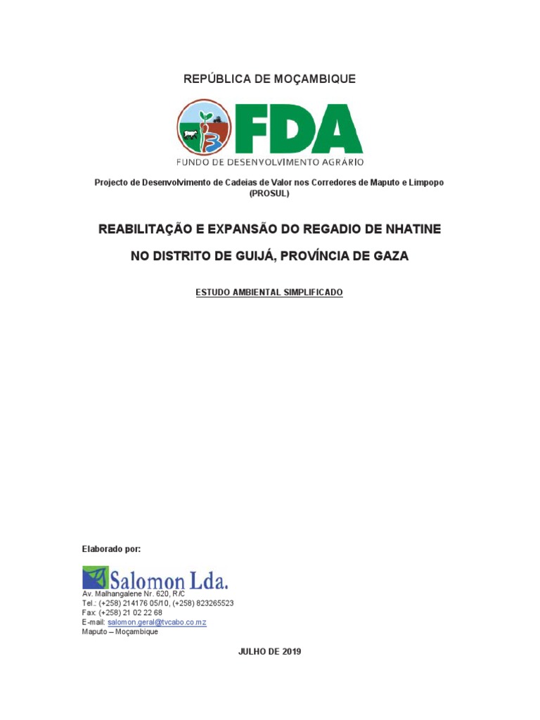 Estudo ambiental simplificado para a reabilitação e expansão do regadio ...