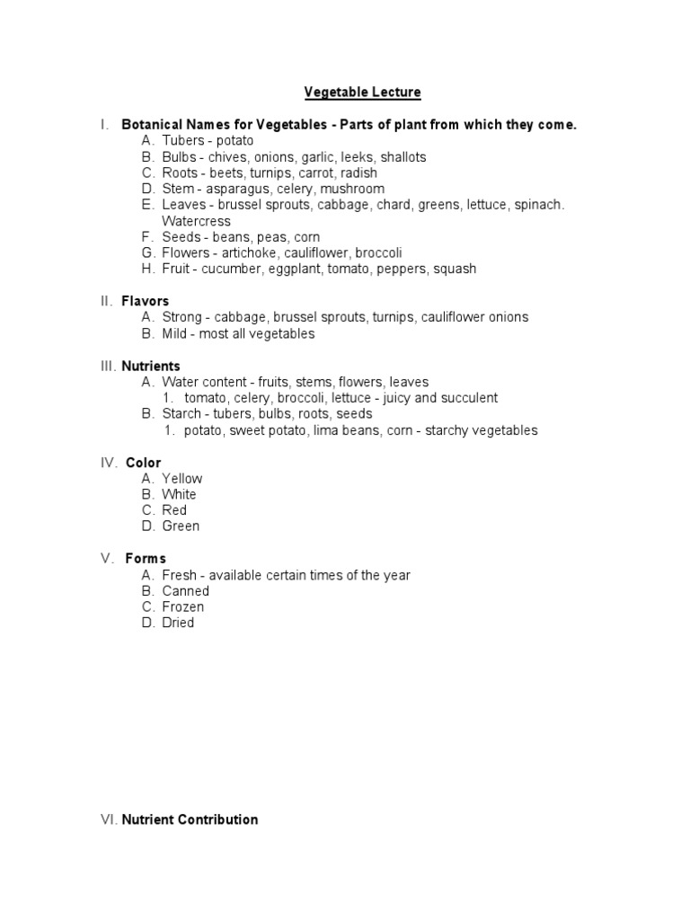 Vegetable Lecture | PDF | Vegetables | Potato
