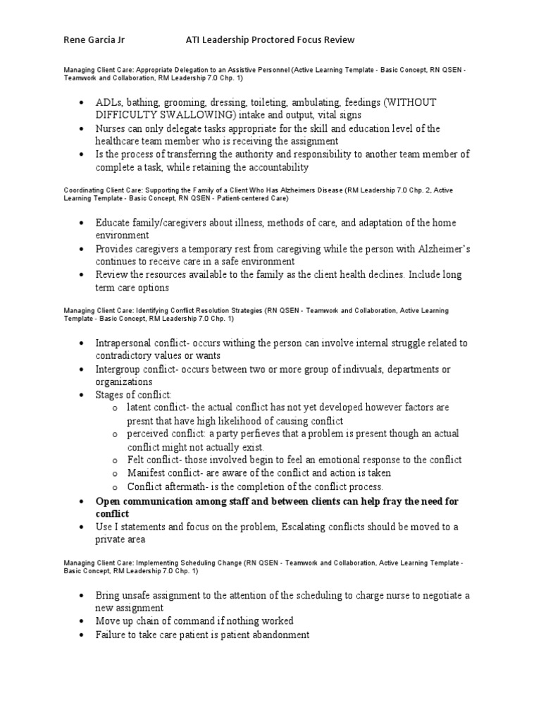 Ati Leadership Proctored Focus Review | PDF | Nursing | Surgery