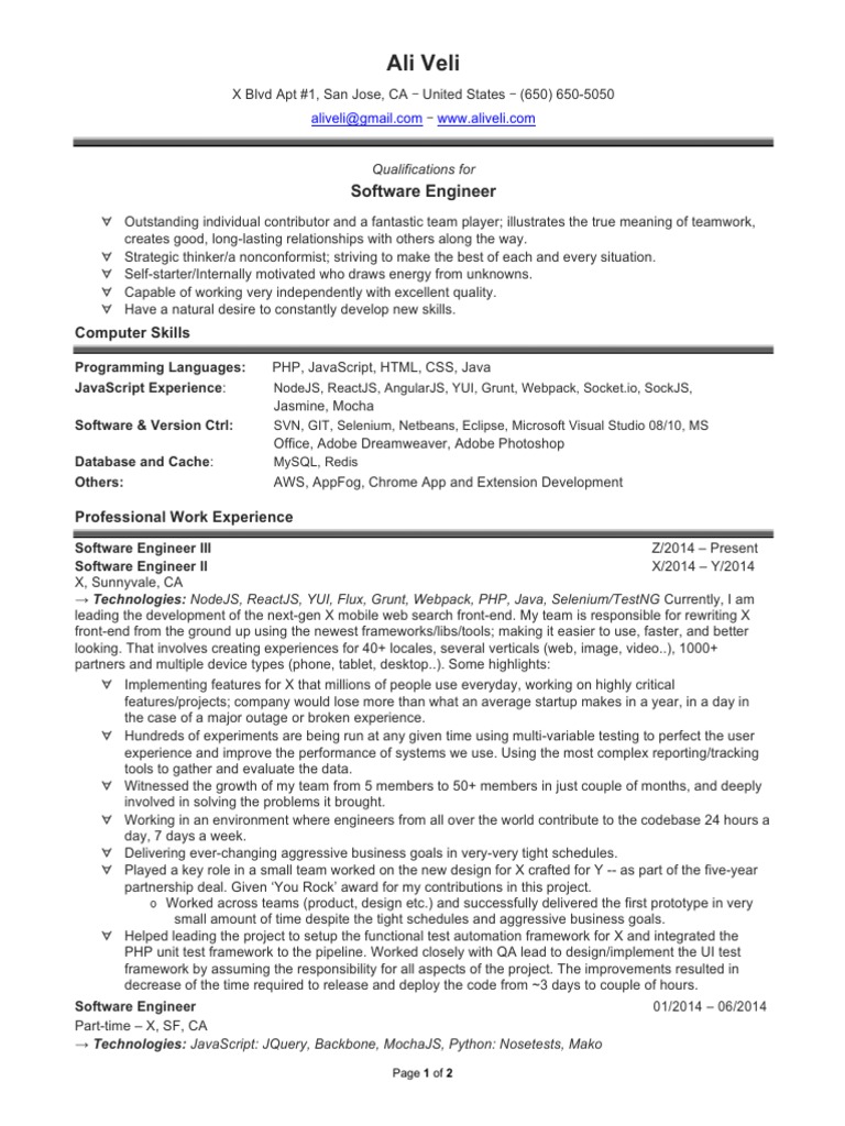 Ali Veli: Software Engineer | PDF | Java Script | Php