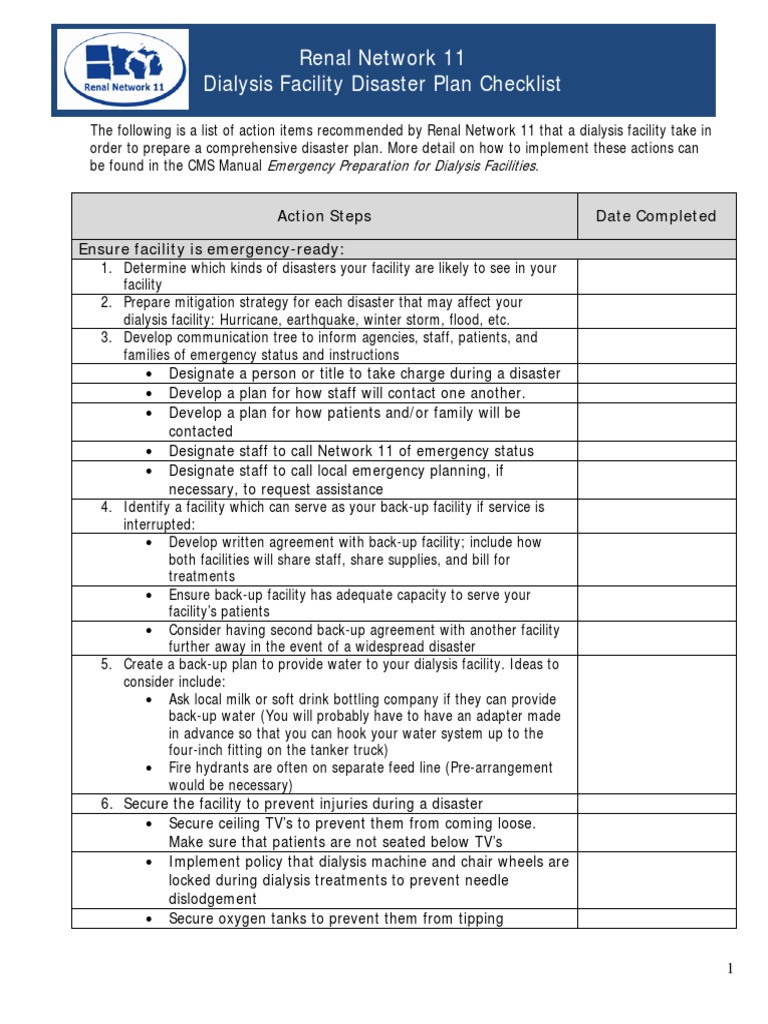 County Emergency Management Form Renal Network 11 Dialysis Facility ...