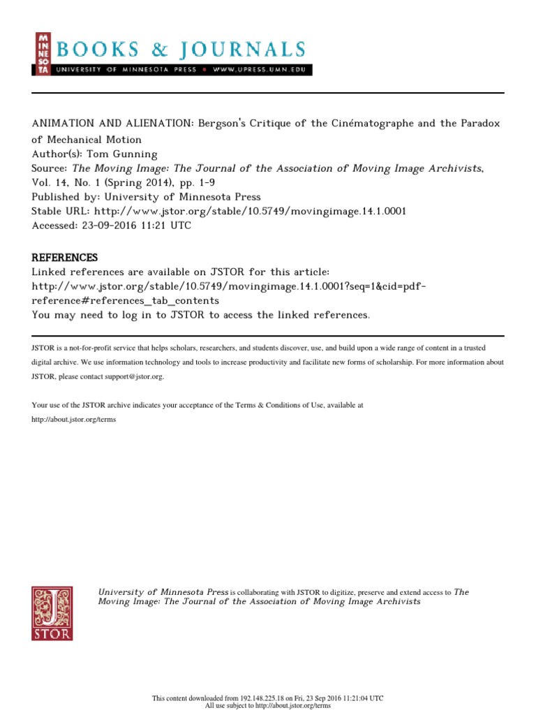 Gunning - Animation and Alienation | PDF | Henri Bergson | Film Theory