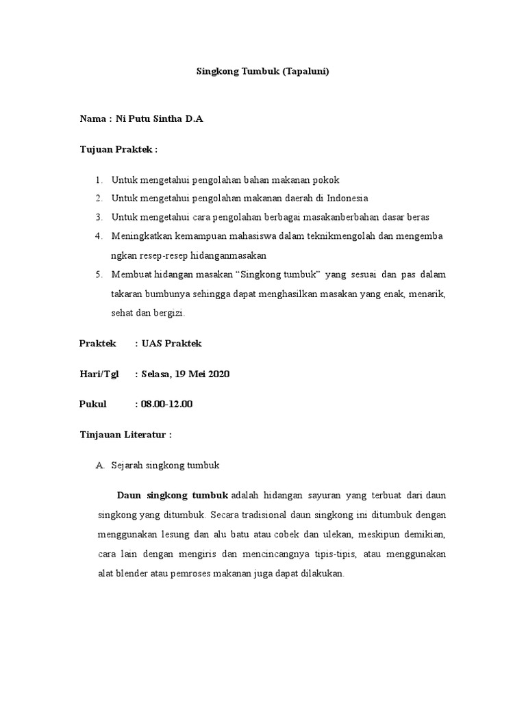 Putu Sintha (Singkong Tumbuk) | PDF