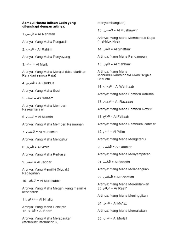 Asmaul Husna Tulisan Latin | PDF