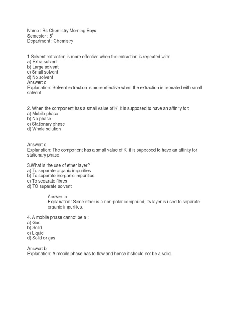 Analytical Chemistry Mcqs | PDF | Elution | Solvent