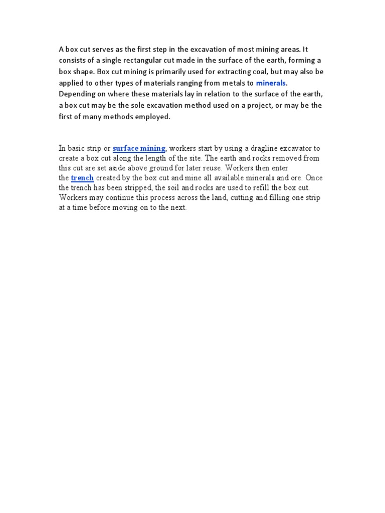 Box Cut Mining: Excavation Basics | PDF | Science & Mathematics