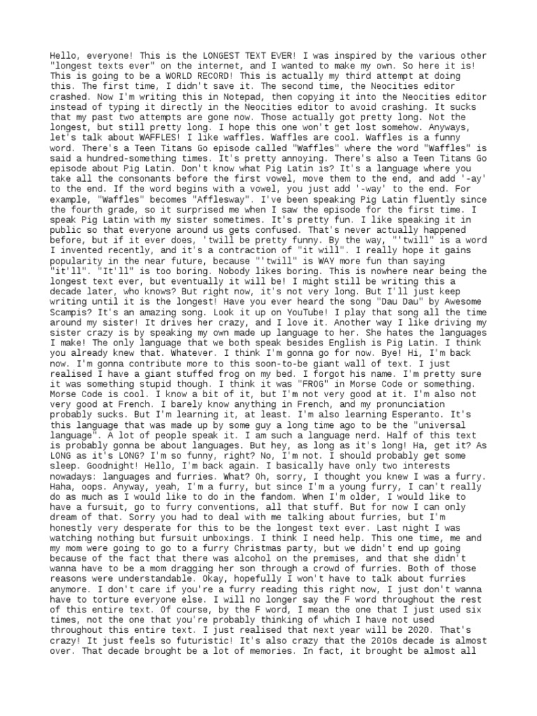 Longest Text Ever | PDF | Human Communication | Communication