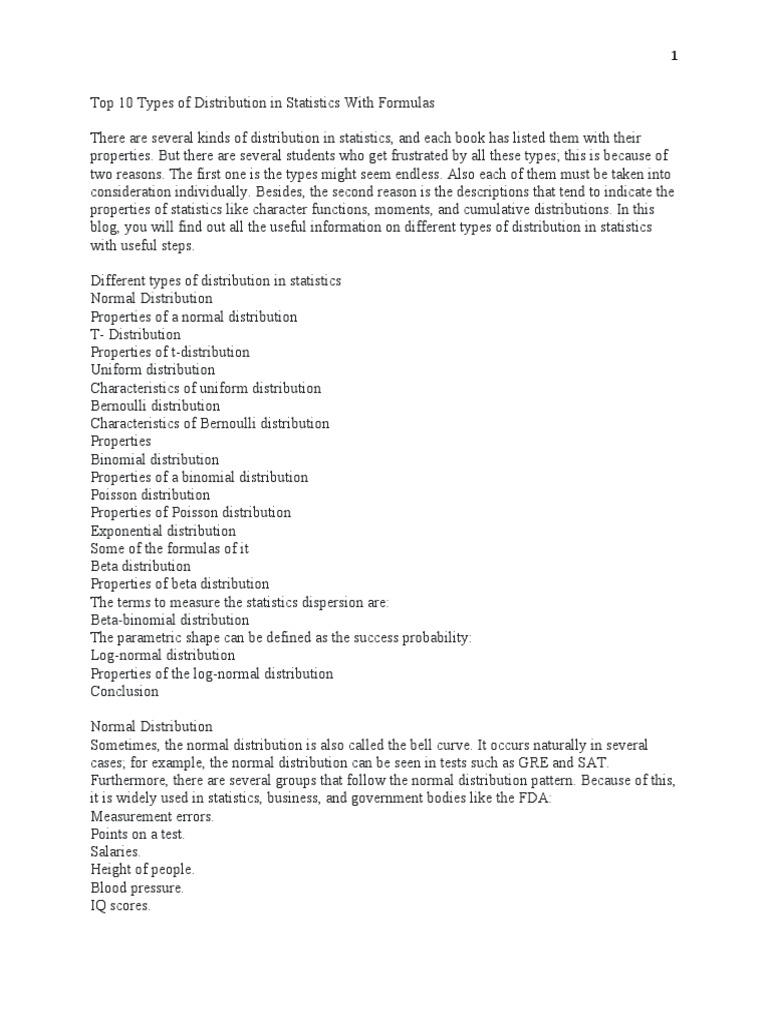 Top 10 Types of Distribution in Statistics With Formulas | PDF ...