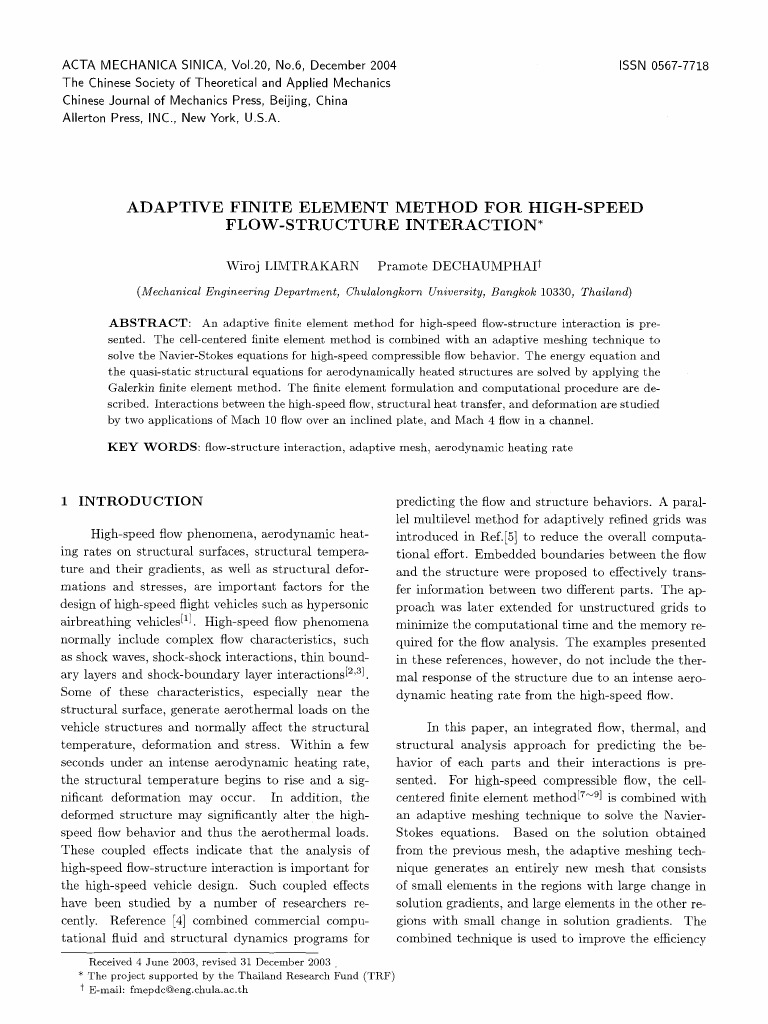 Adaptive Fem For Fluid Structure Interaction | PDF | Fluid Dynamics | Finite Element Method