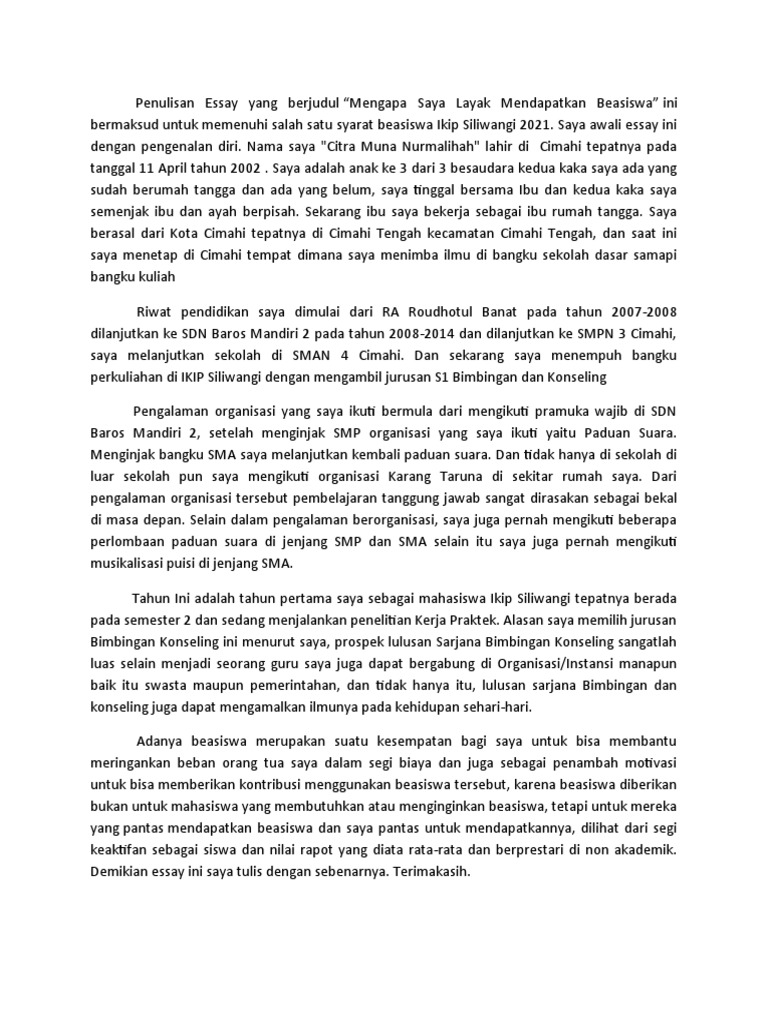 Essay Beasiswa | PDF