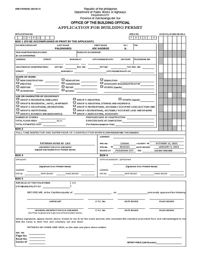 Application For Building Permit: Office of The Building Official | PDF ...