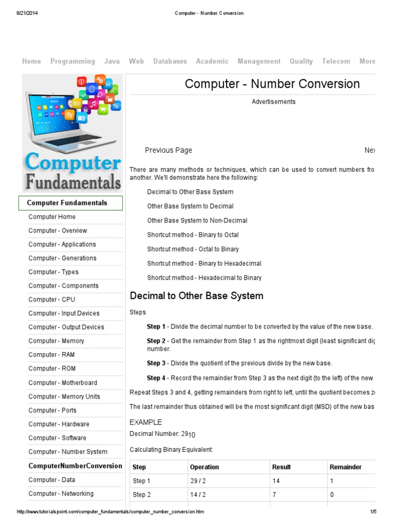 Computer - Number Conversion | PDF | Decimal | Elementary Mathematics