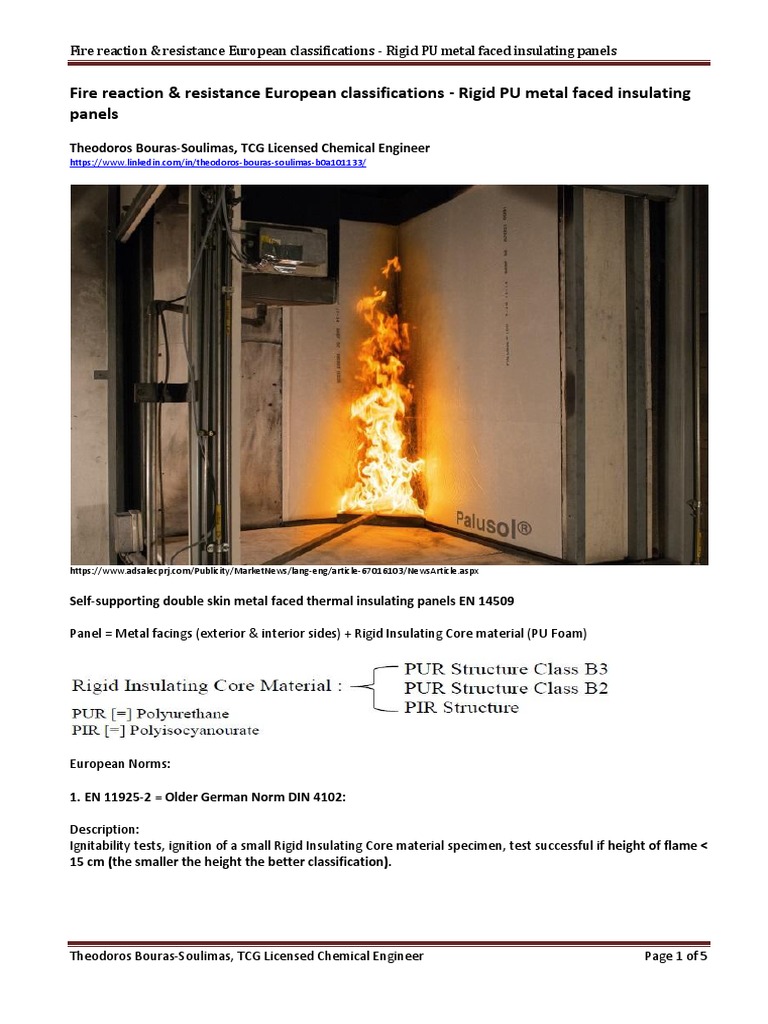 Classification of Fire Reaction and Resistance for Rigid PU Metal-Faced ...