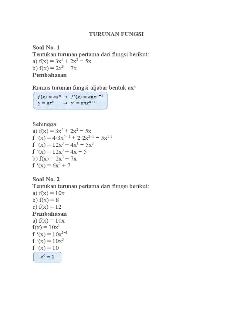 Rumus dan Contoh Turunan Fungsi | PDF | Metode & Bahan Ajar | Sains ...