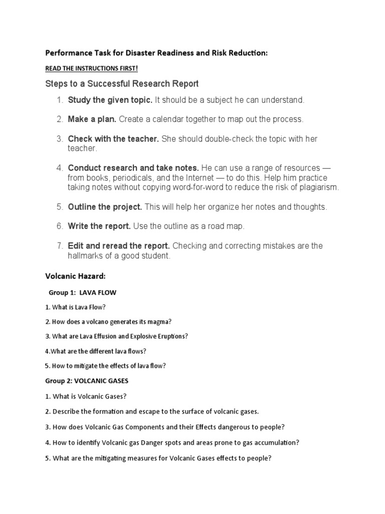 Volcano Performance Task Guidelines | PDF | Volcano | Lava
