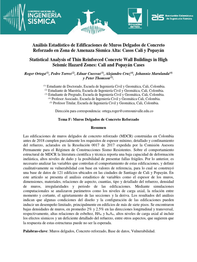 Analisis Estadistico Edificaciones Muros Delgados CR Cali Popayan | PDF ...