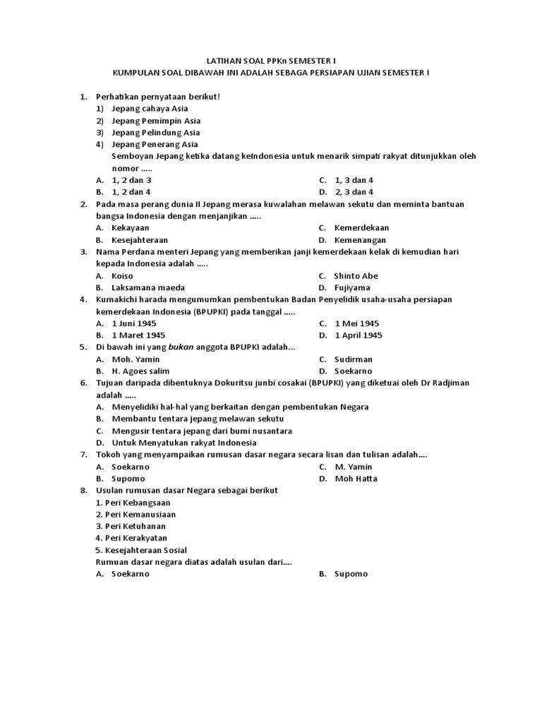 Latihan Soal Ujian PPKN Semester I | PDF