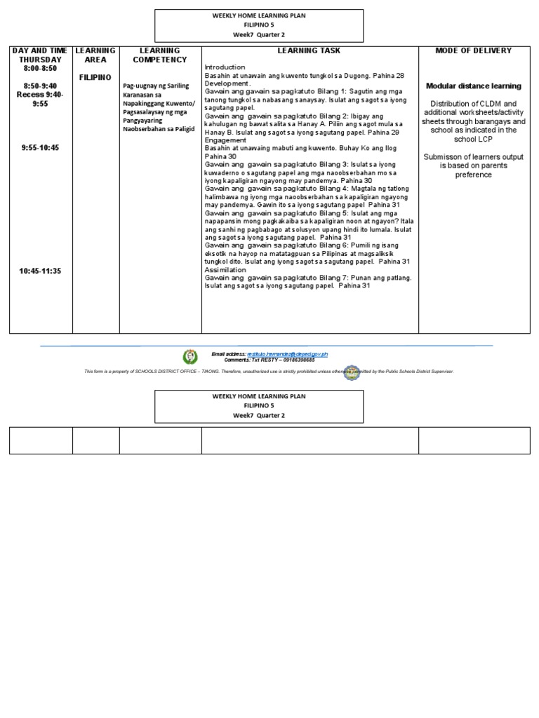 Filipino q2 Week 7 Lesson WHLP | PDF