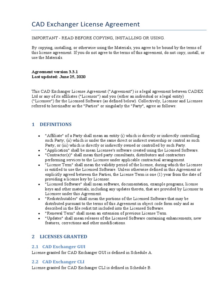 CAD Exchanger License Agreement: 1 Definitions | PDF | License ...