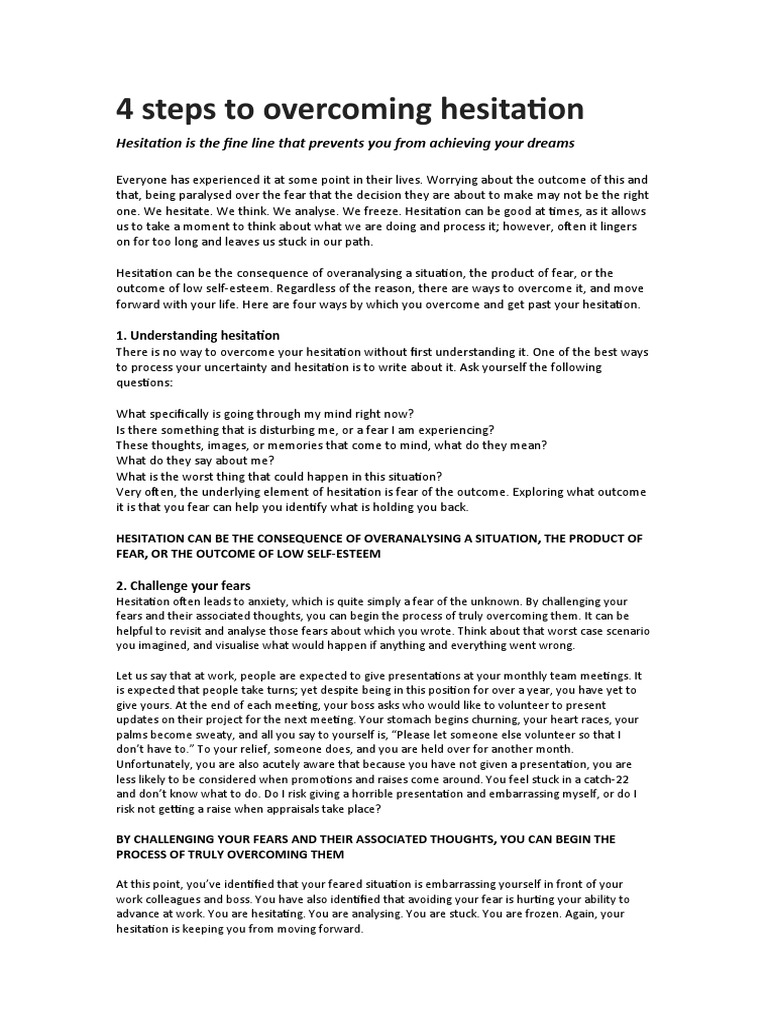 4 Steps To Overcoming Hesitation | PDF | Anxiety | Human Nature