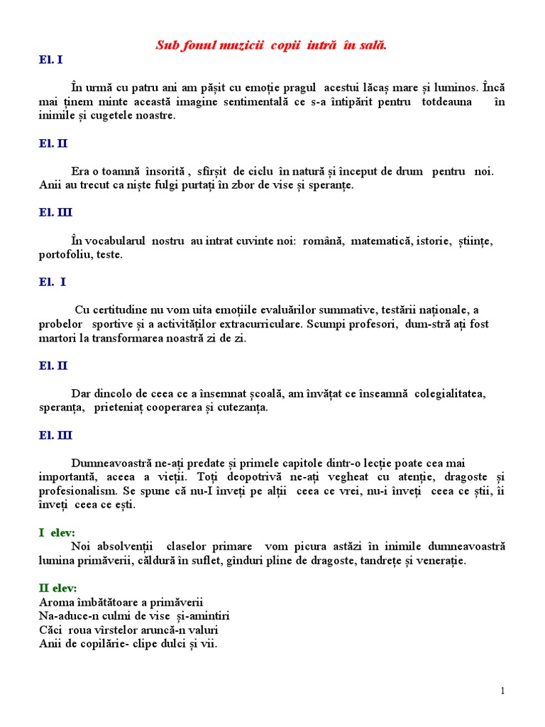 Scenariul Adio, Clase Primare-2016 | PDF