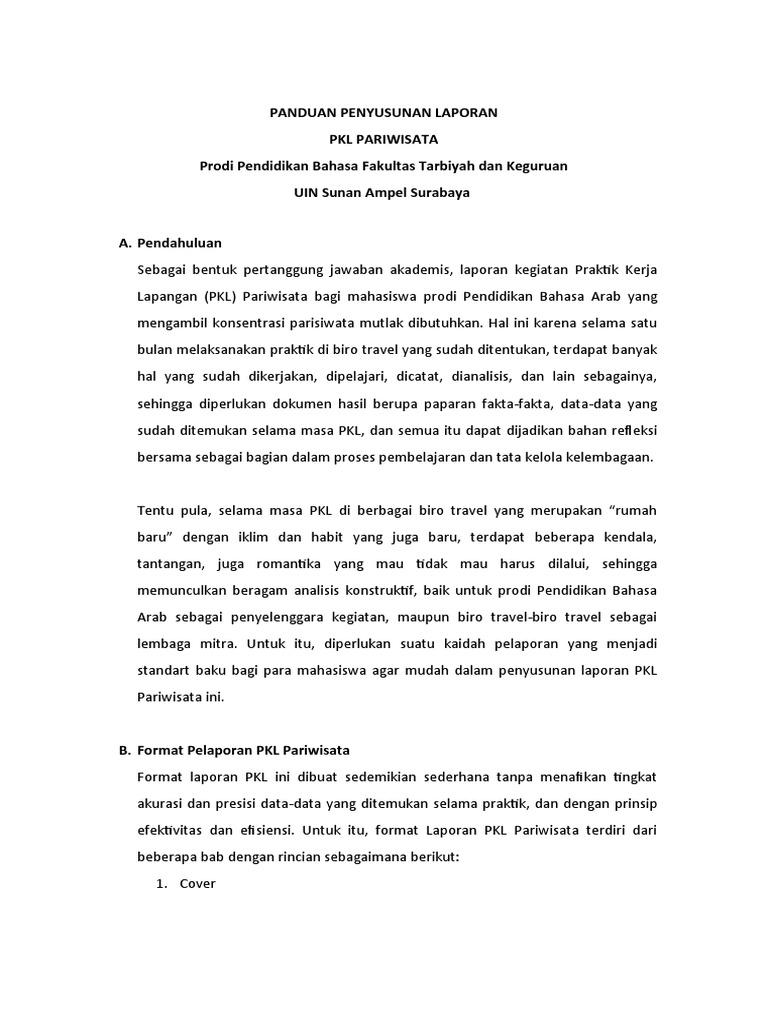 Format Laporan PKL Pariwisata | PDF
